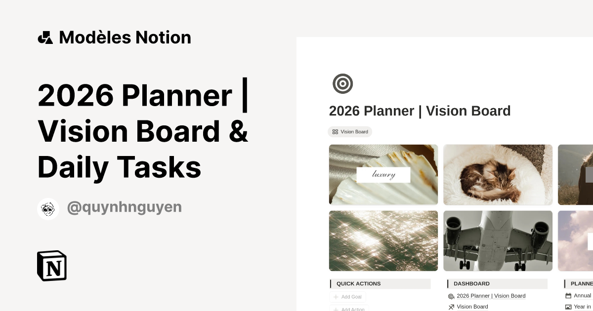 2026 Planner | Vision Board & Daily Tasks | Modèle créé par Quynh ...