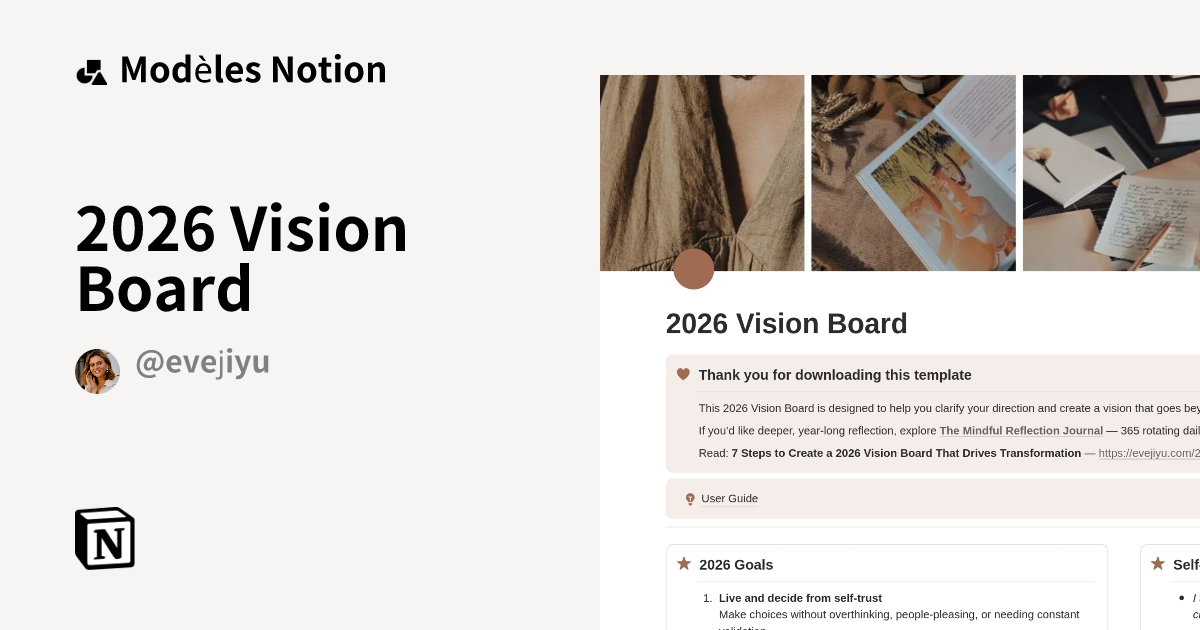 2026 Vision Board | Modèle créé par Eve Jiyū | Marketplace Notion