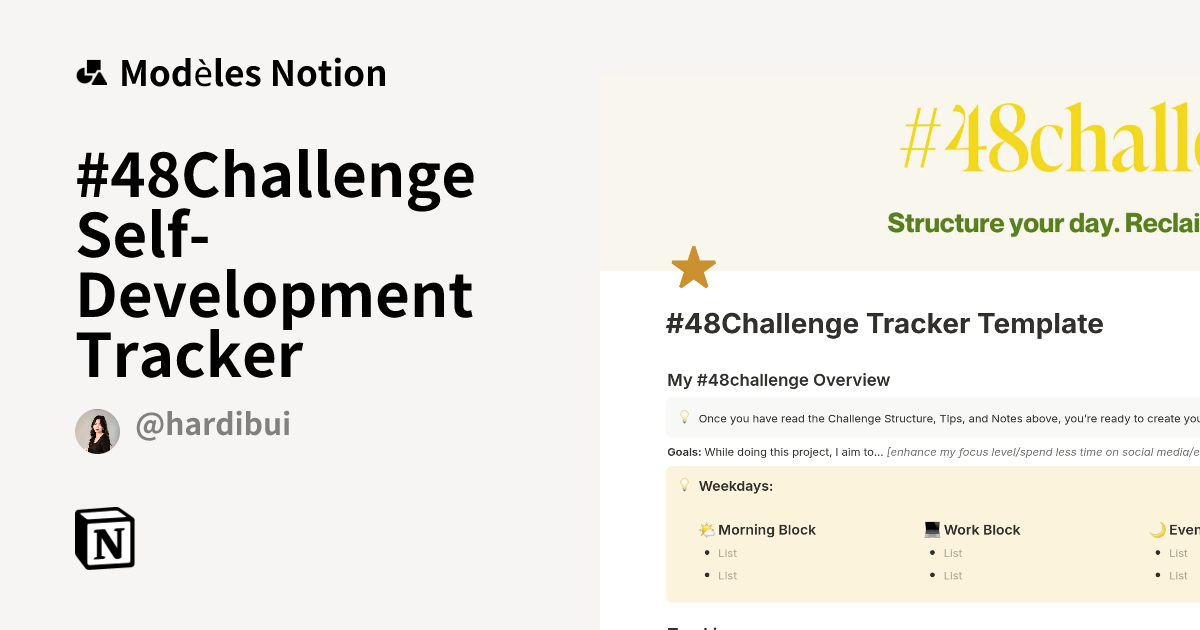 Modèle #48Challenge Self-Development Tracker | Marketplace Notion