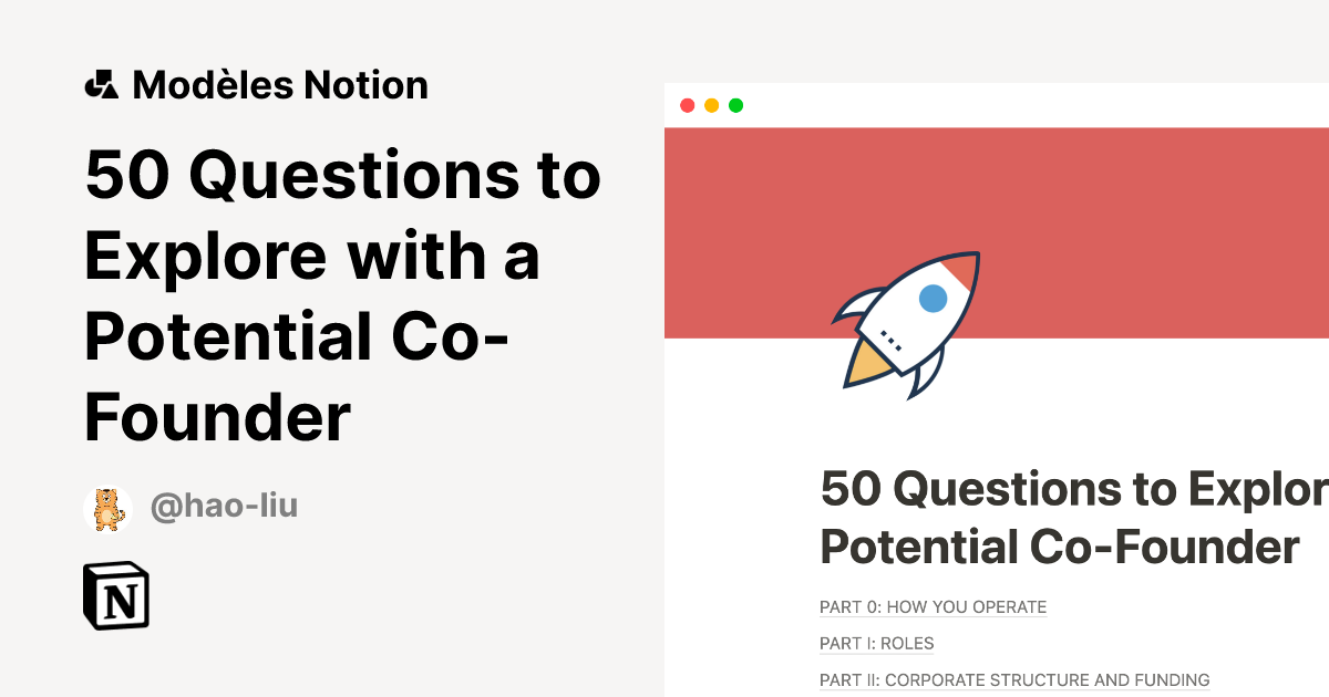 Modèle 50 Questions to Explore with a Potential Co-Founder ...