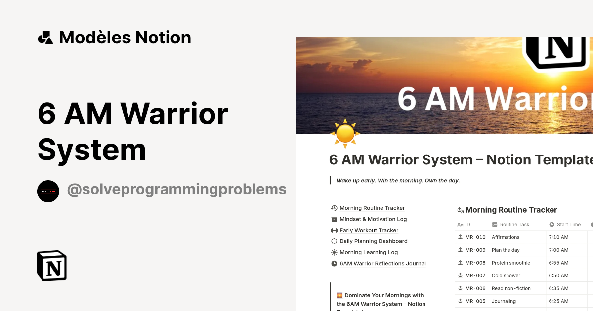 6 AM Warrior System | Modèle créé par Hams AI Tech | Marketplace Notion