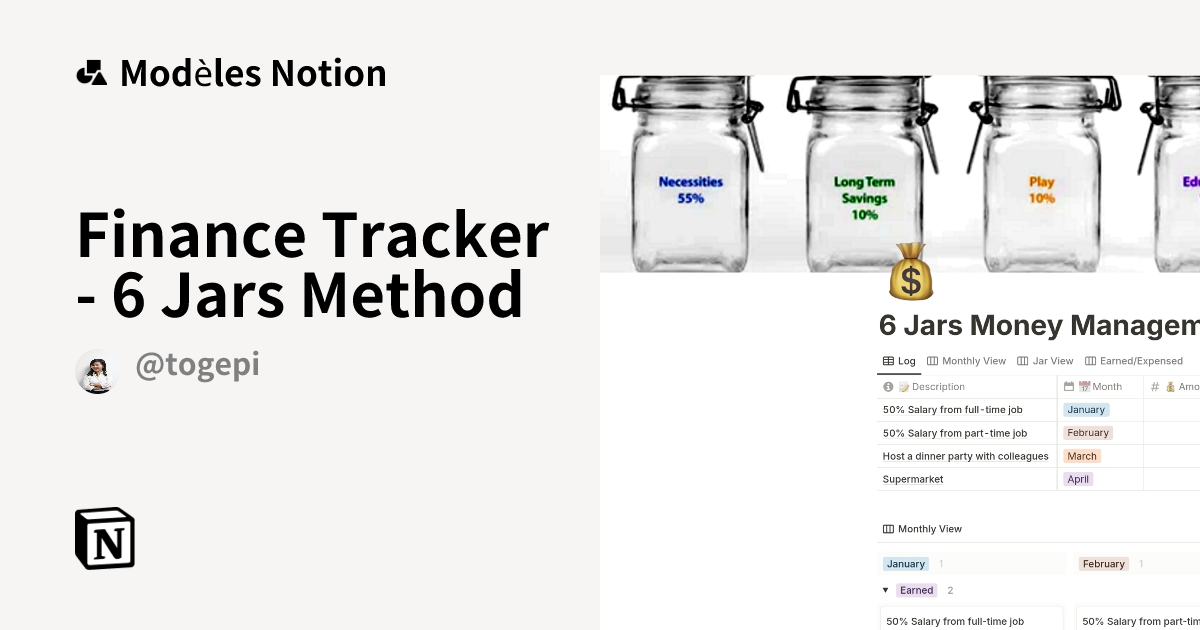 Finance Tracker - 6 Jars Method | Modèle créé par TogepiLinhVuu ...