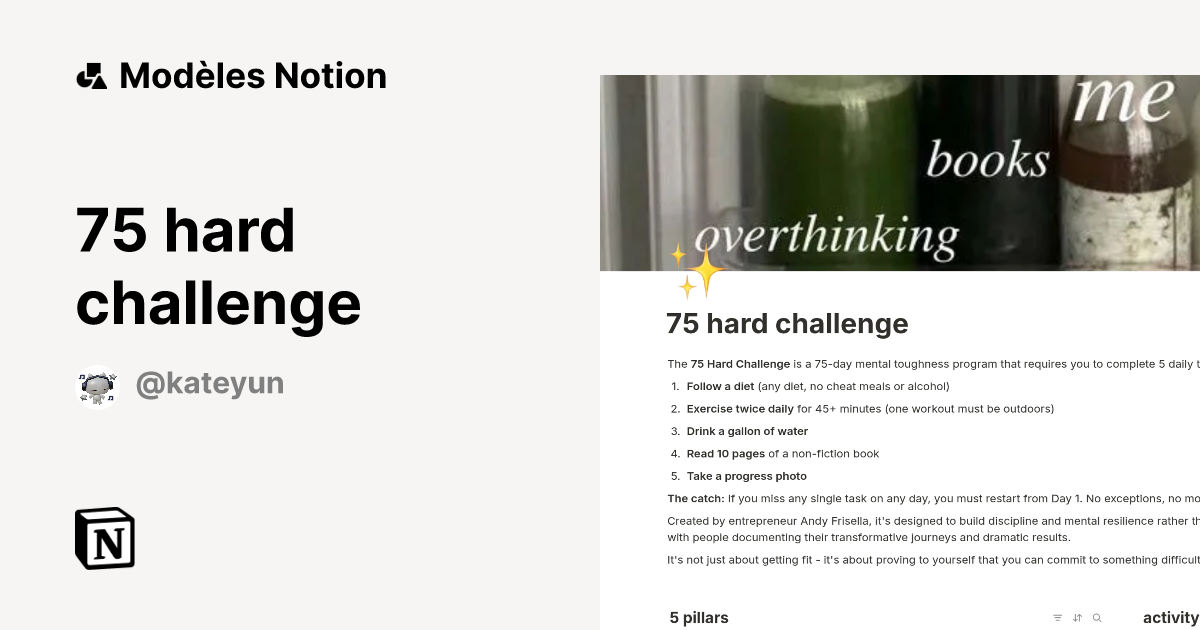 Modèle 75 hard challenge | Marketplace Notion