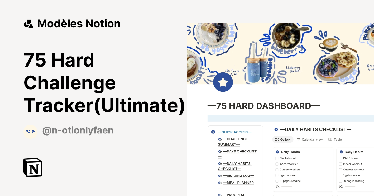 Modèle 75 Hard Challenge Tracker(Ultimate) | Marketplace Notion