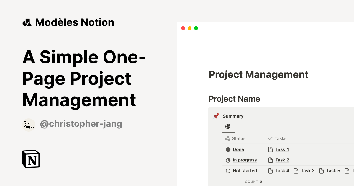 A Simple One-Page Project Management | Modèle créé par Christopher Jang ...