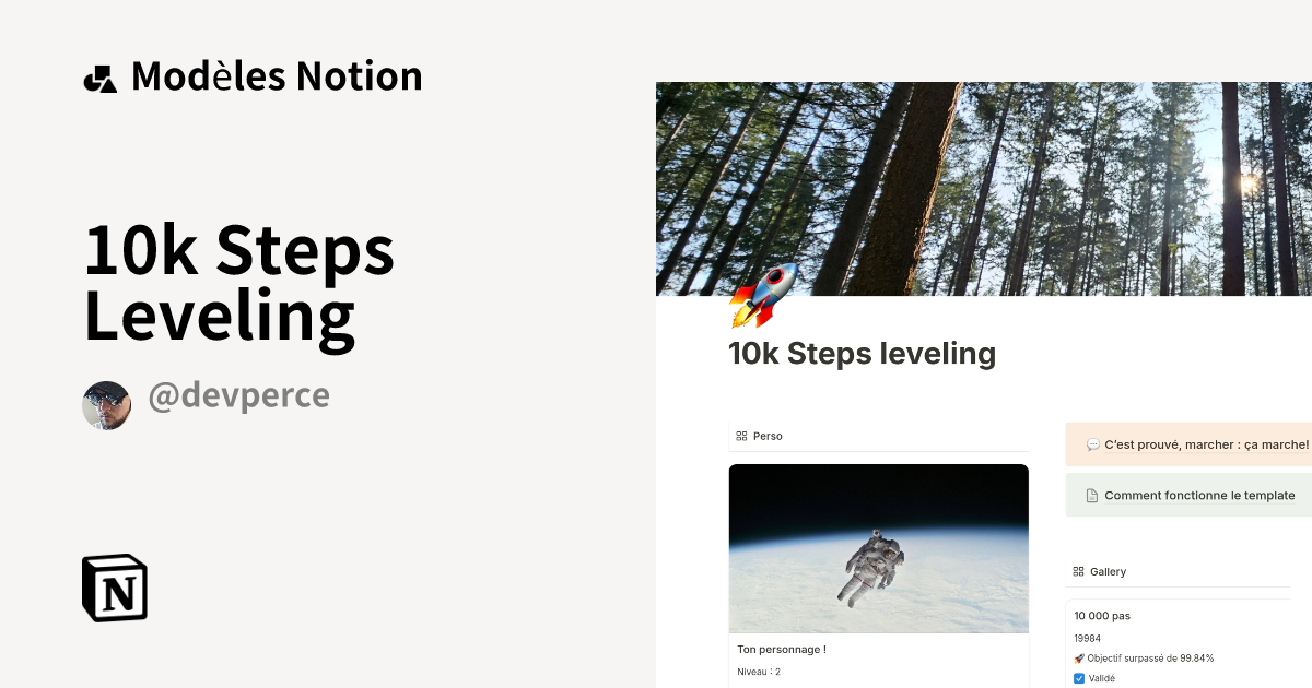 10k Steps Leveling | Modèle créé par Dev Percé | Marketplace Notion