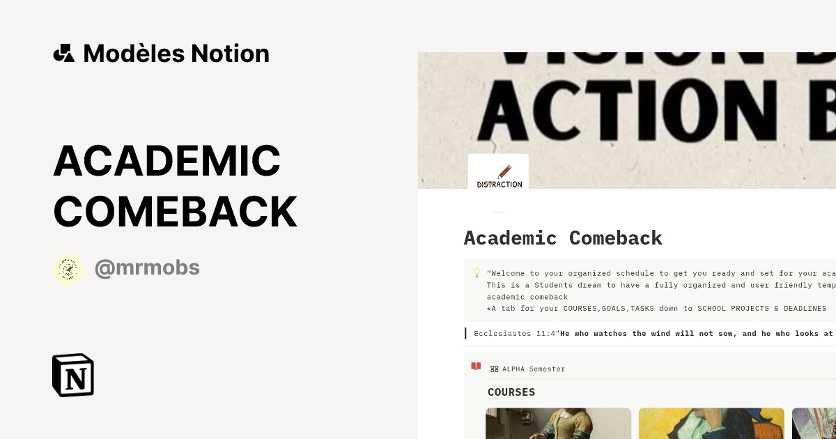 ACADEMIC COMEBACK | Modèle créé par MrMOBS | Marketplace Notion