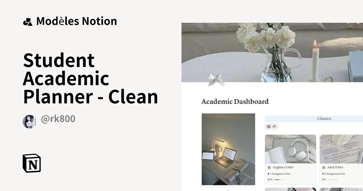 Modèle Student Academic Planner - Clean | Marketplace Notion