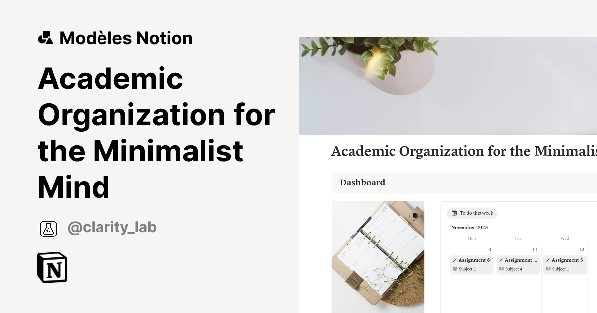 Modèle Academic Organization for the Minimalist Mind | Marketplace Notion