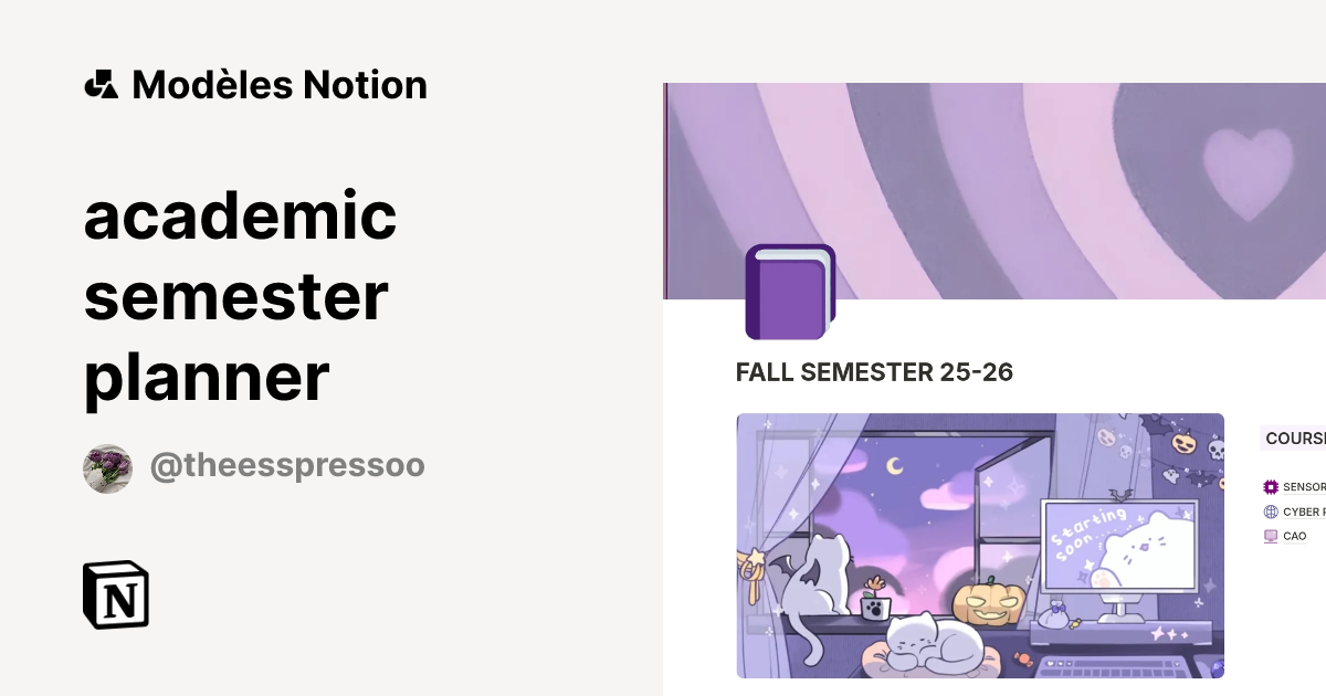 academic semester planner | Modèle créé par ruku | Marketplace Notion