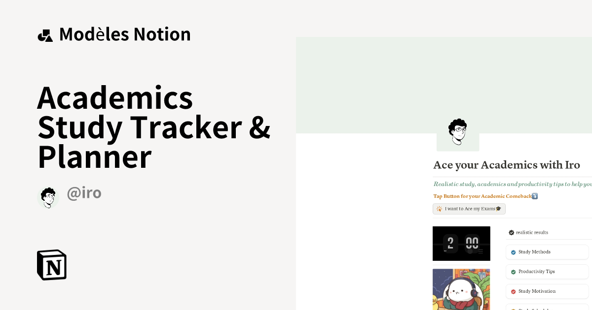 Modèle Academics Study Tracker & Planner | Marketplace Notion