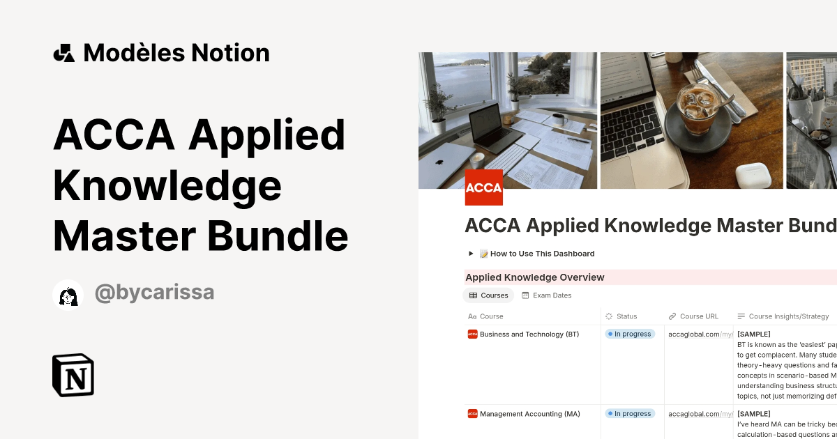 Modèle ACCA Applied Knowledge Master Bundle | Marketplace Notion
