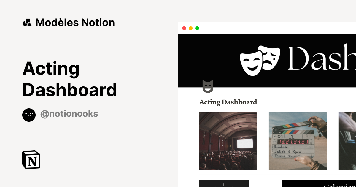 Acting Dashboard | Modèle créé par NotionNooks | Marketplace Notion