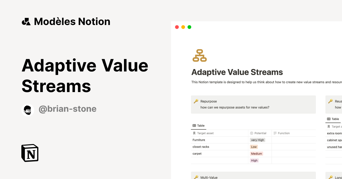 Modèle Adaptive Value Streams | Marketplace Notion
