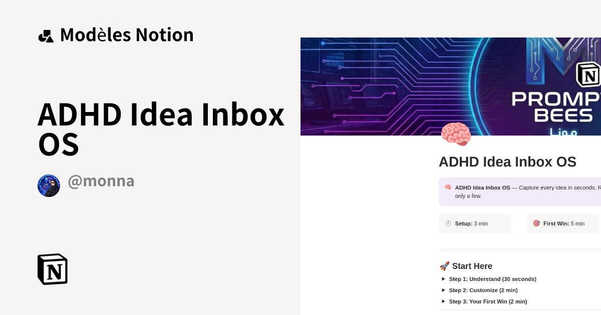 Modèle ADHD Idea Inbox OS | Marketplace Notion
