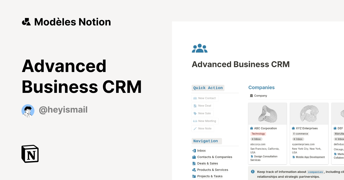 Advanced Business CRM | Modèle créé par heyismail | Marketplace Notion