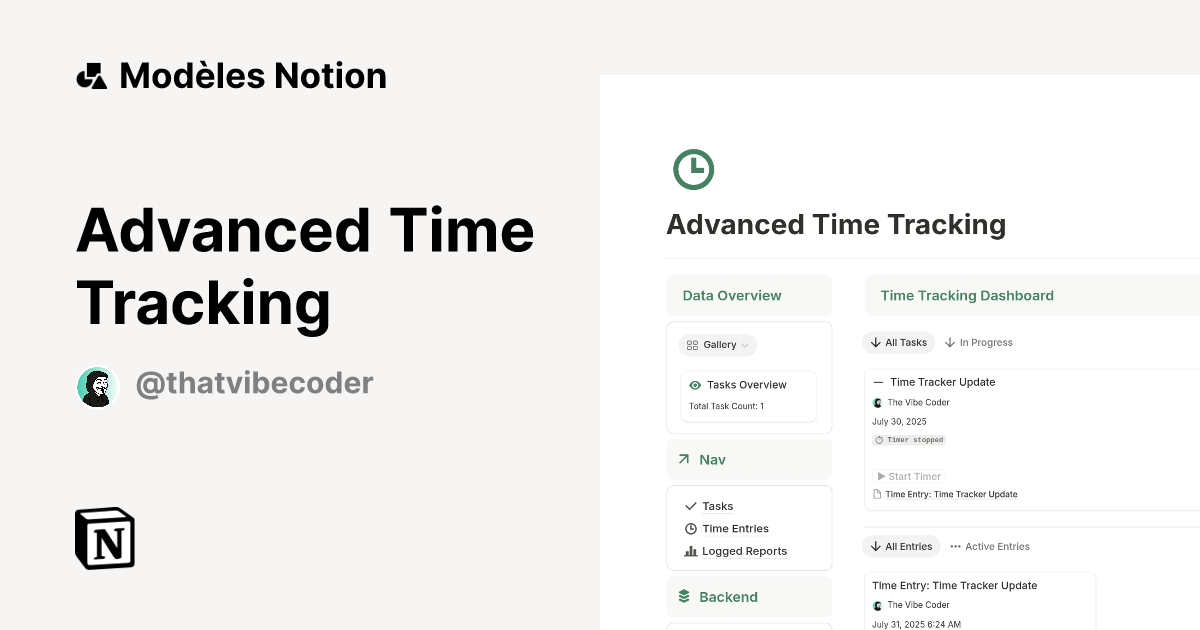 Modèle Advanced Time Tracking | Marketplace Notion