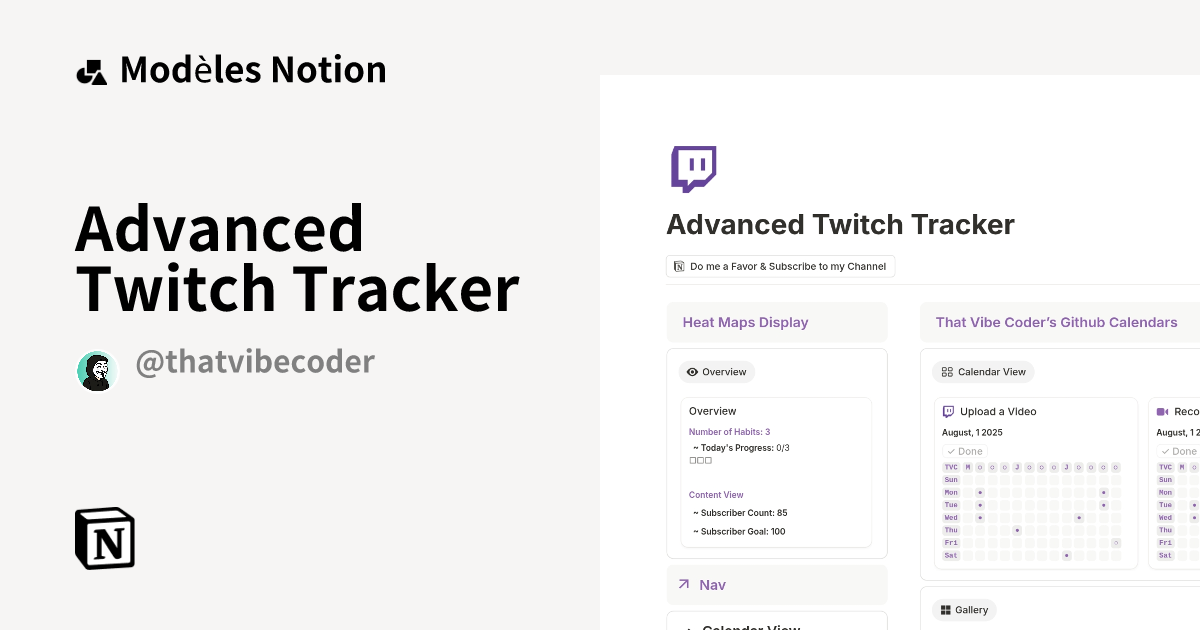 Advanced Twitch Tracker | Modèle créé par That Vibe Coder | Marketplace Notion