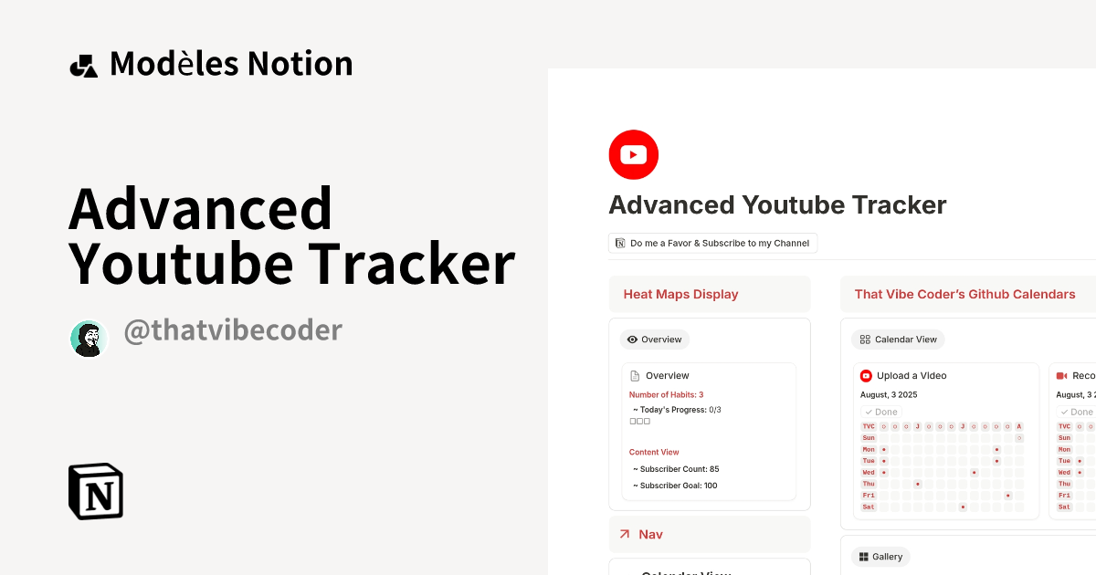 Advanced Youtube Tracker | Modèle créé par That Vibe Coder | Marketplace Notion