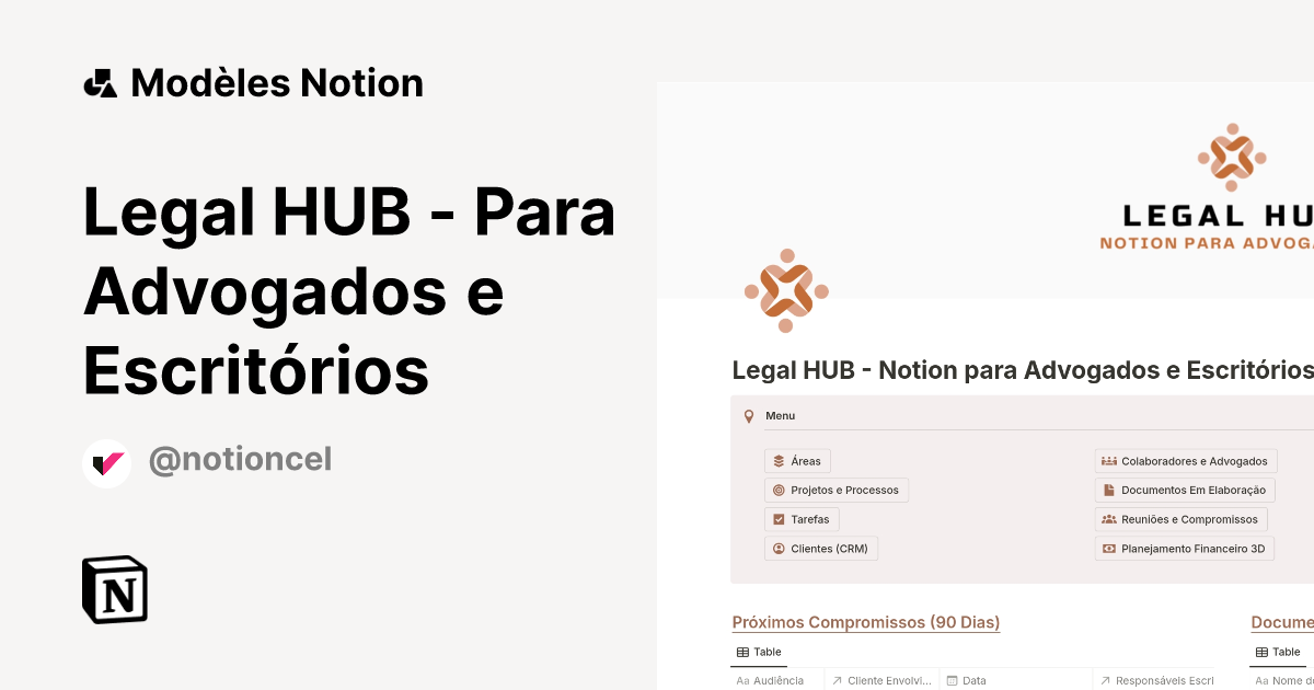 Modèle Legal HUB - Para Advogados e Escritórios | Marketplace Notion