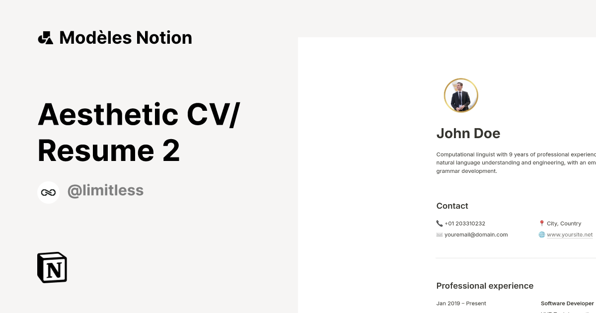 Aesthetic CV/Resume 2 | Modèle créé par Limitless Notion | Marketplace ...