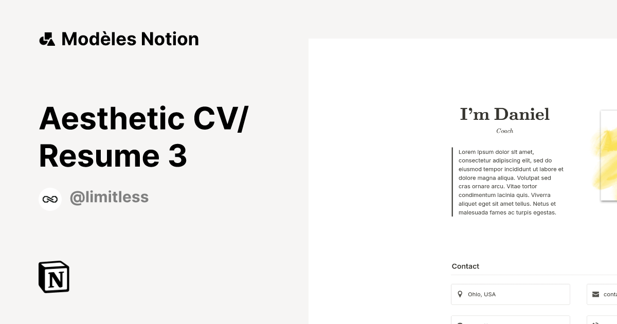Aesthetic CV/Resume 3 | Modèle créé par Limitless Notion | Marketplace ...