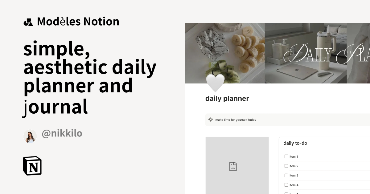 Modèle simple, aesthetic daily planner and journal | Marketplace Notion