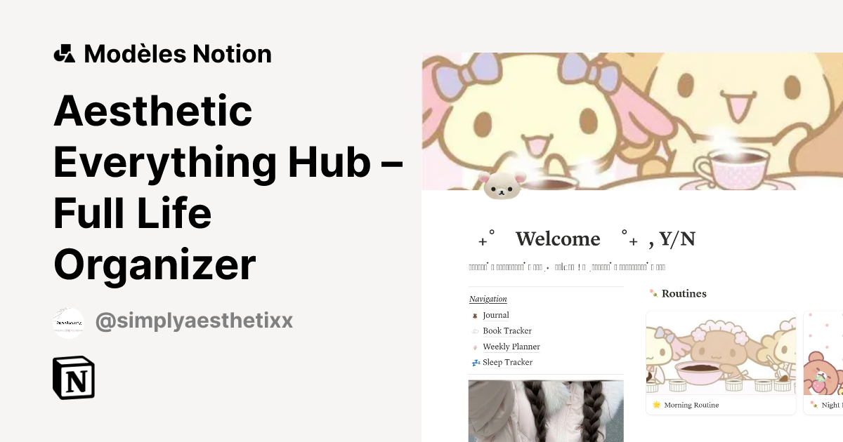 Modèle Aesthetic Everything Hub – Full Life Organizer | Marketplace Notion