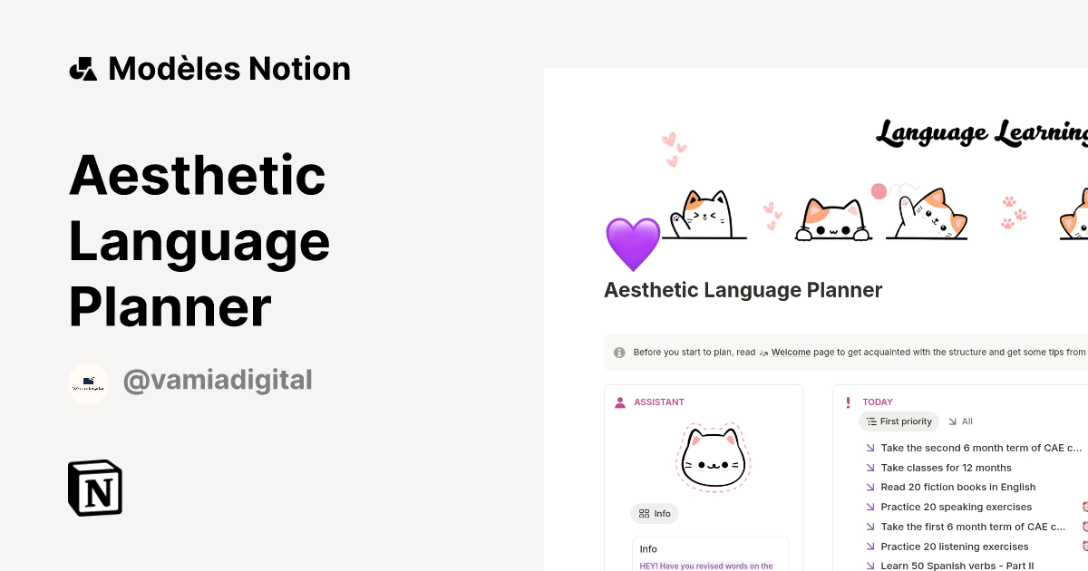 Aesthetic Language Planner | Modèle créé par VAmiaDigital | Marketplace ...