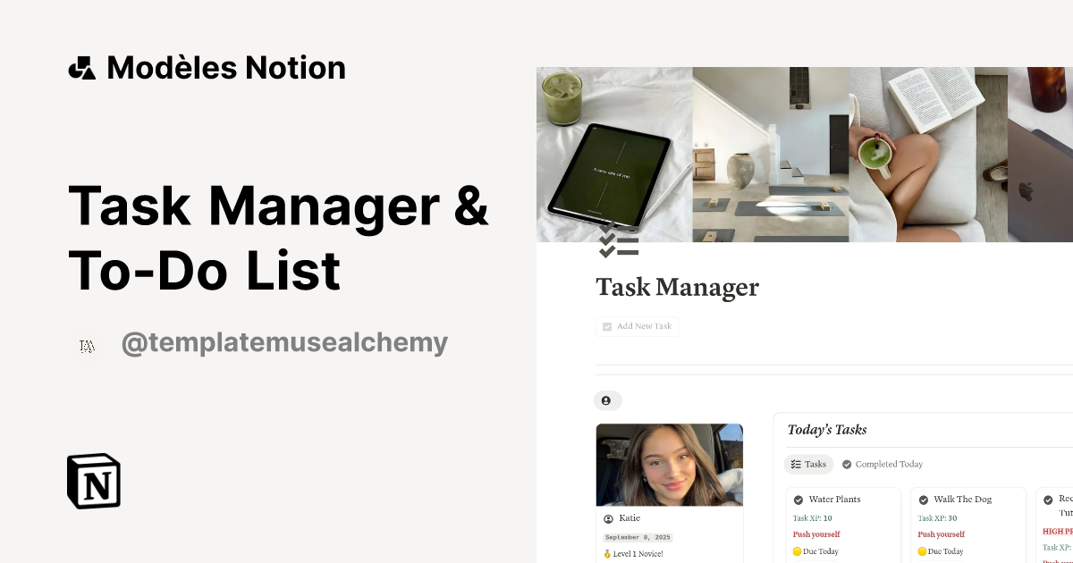 Modèle Aesthetic Gamified Task Manager & Time Tracker | Marketplace Notion