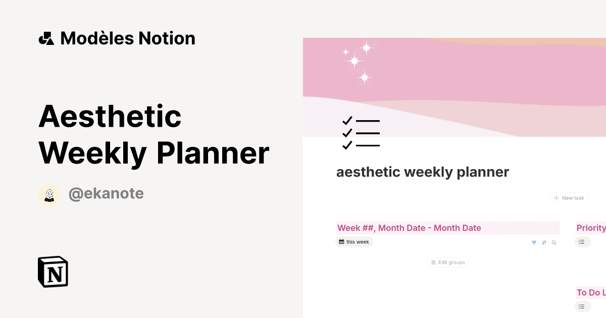 Modèle Aesthetic Weekly Planner | Marketplace Notion