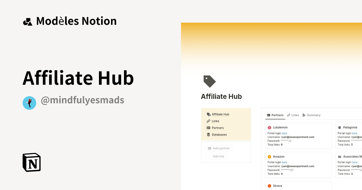 Modèle Affiliate Hub | Marketplace Notion