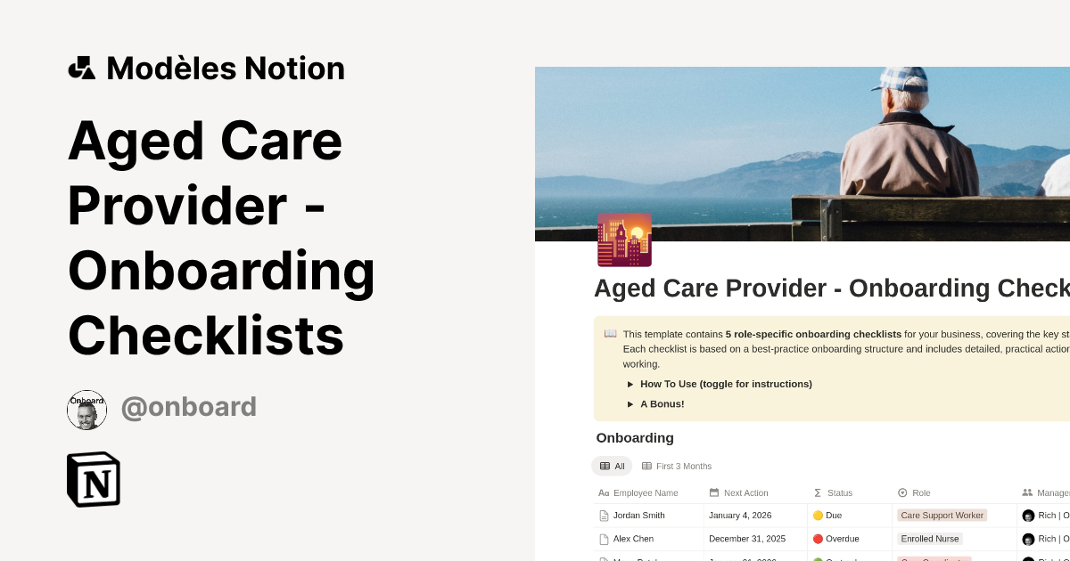 Modèle Aged Care Provider - Onboarding Checklists | Marketplace Notion