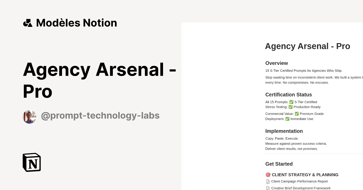 Agency Arsenal - Pro | Modèle créé par Prompt Technology Labs ...