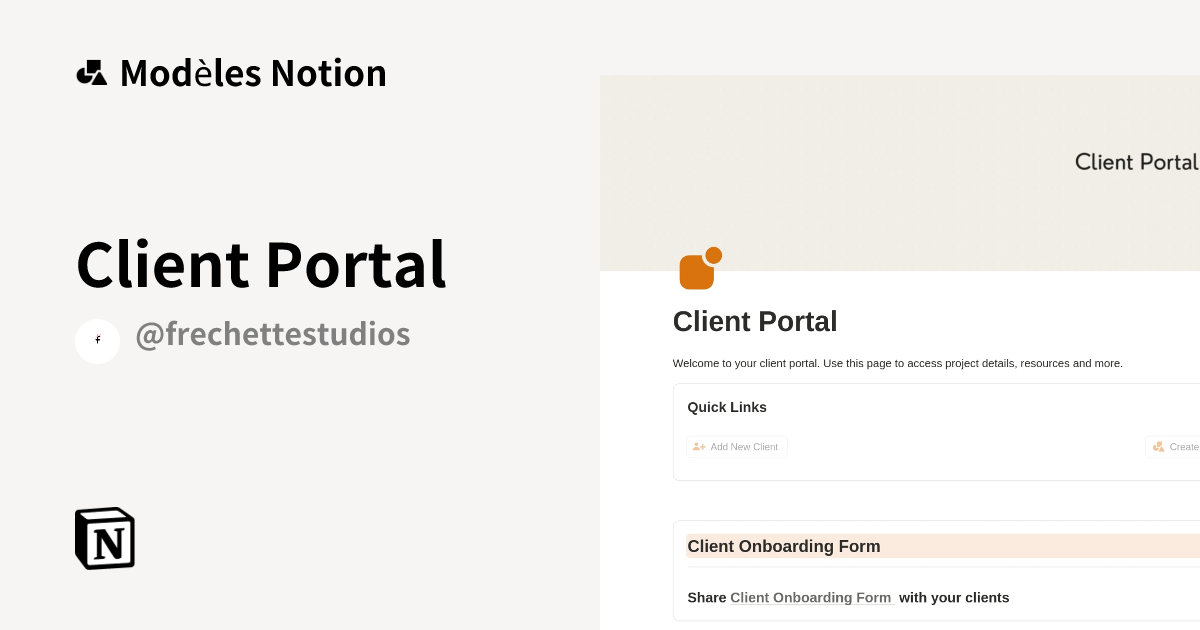 Client Portal | Modèle créé par Frechette Studios | Marketplace Notion