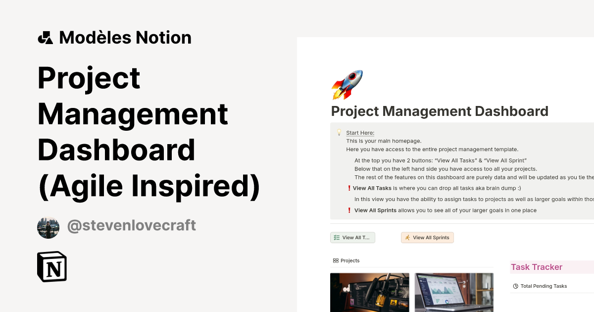 Project Management Dashboard (Agile Inspired) | Modèle créé par Steven Lovecraft | Marketplace ...