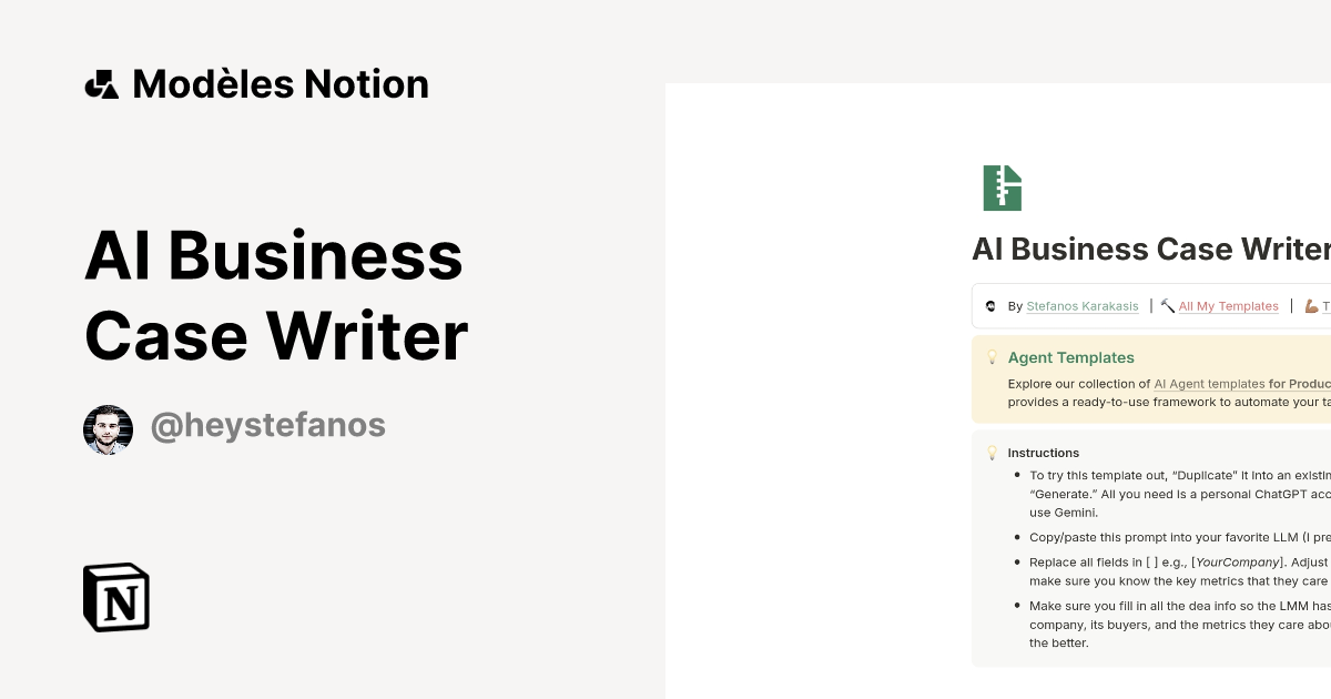 Modèle AI Business Case Writer | Marketplace Notion