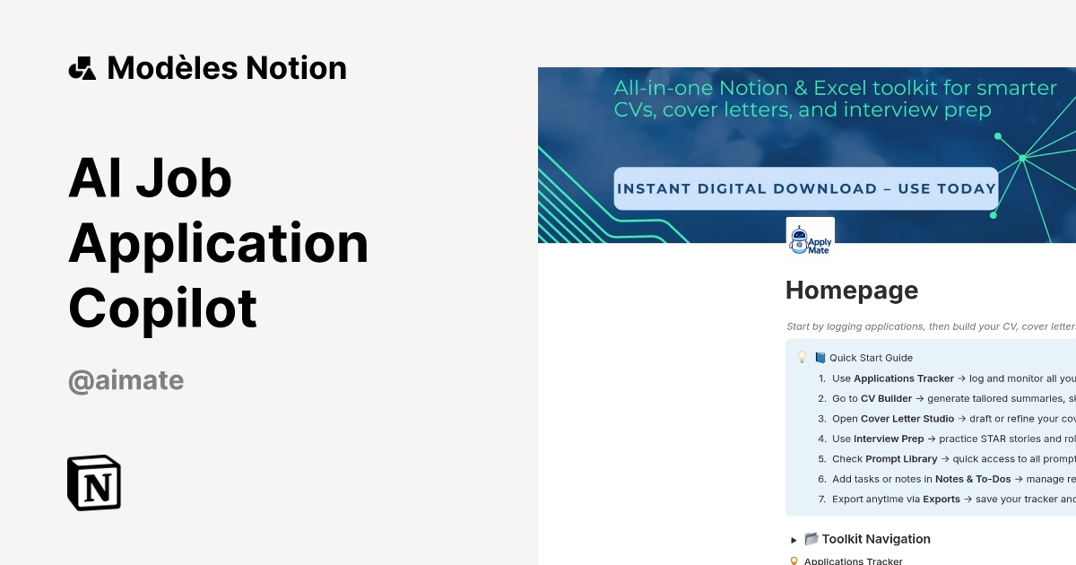 Modèle AI Job Application Copilot | Marketplace Notion