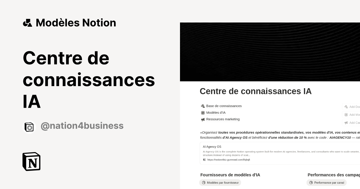 AI Knowledge Hub | Modèle créé par Nation4Business | Marketplace Notion