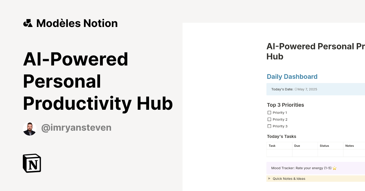Modèle AI-Powered Personal Productivity Hub | Marketplace Notion