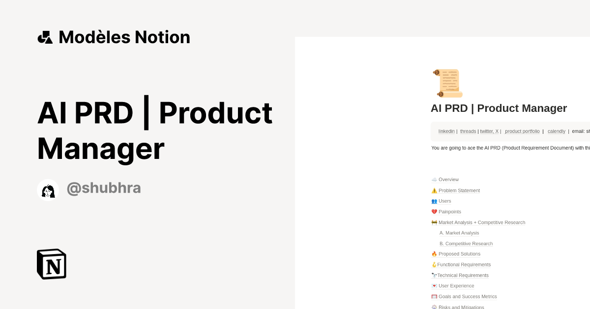 AI PRD | Product Manager | Modèle créé par Shubhra Singh | Marketplace ...