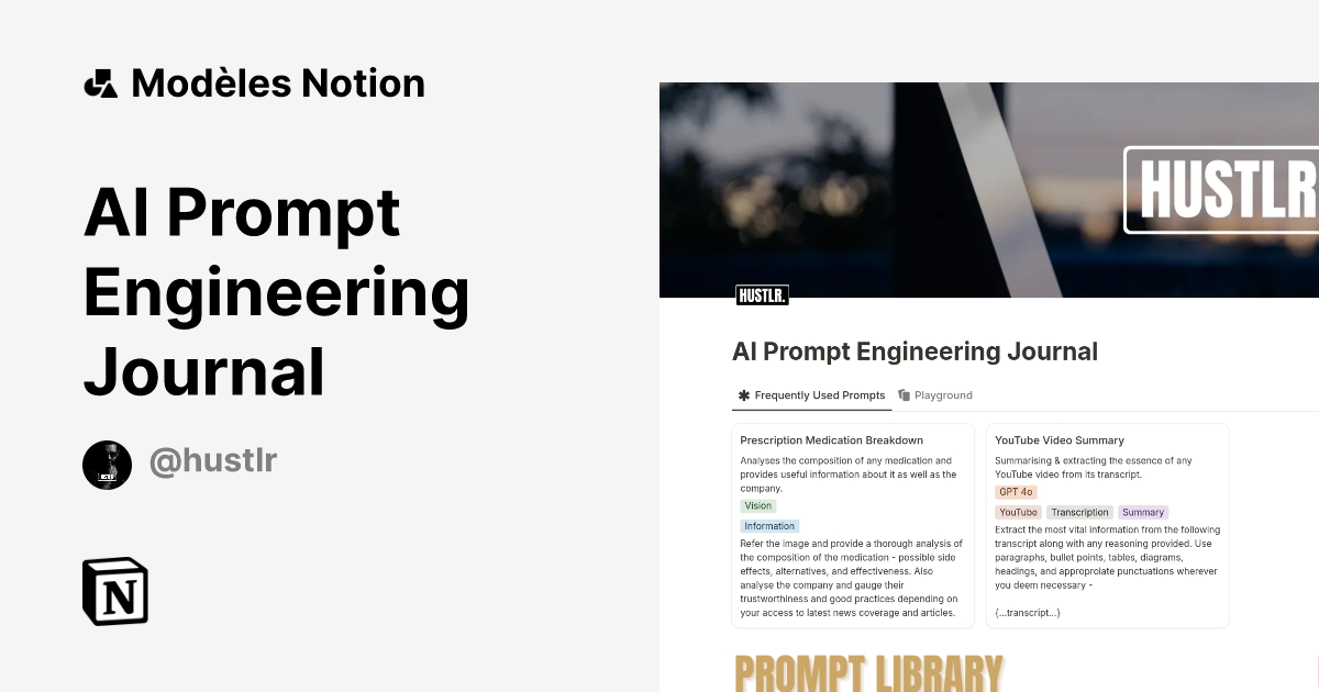 Modèle AI Prompt Engineering Journal | Marketplace Notion