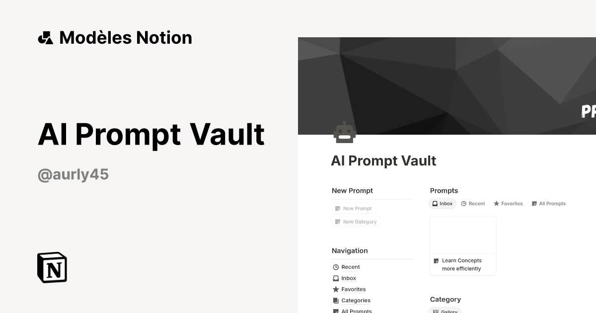 AI Prompt Vault | Modèle créé par Aurly | Marketplace Notion
