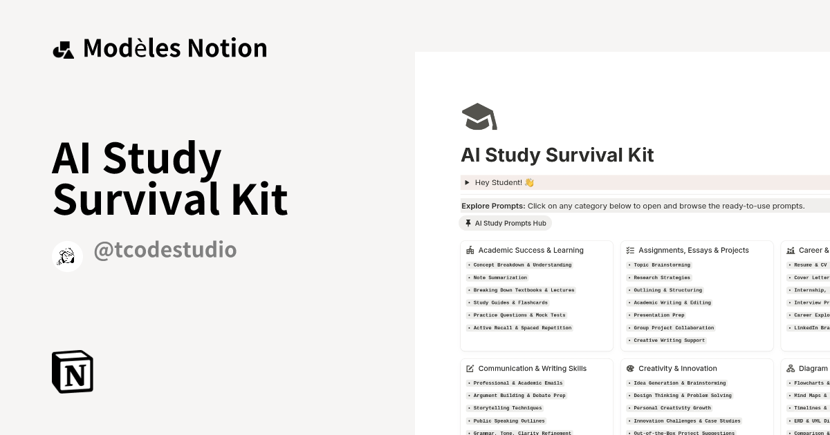 Modèle AI Study Survival Kit | Marketplace Notion