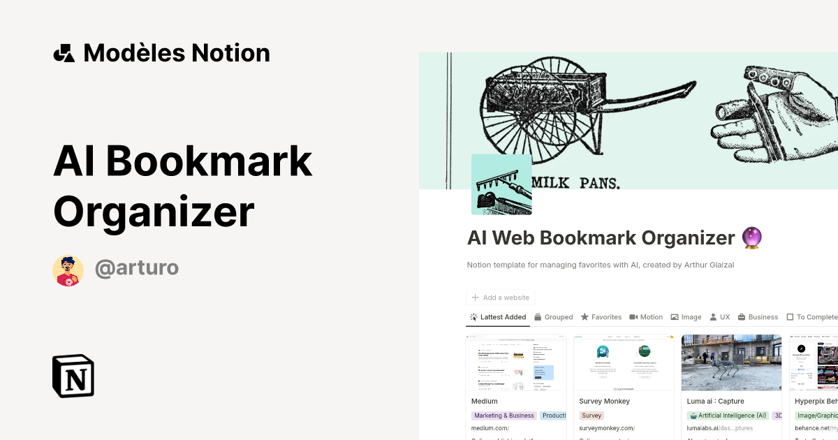 Modèle AI Bookmark Organizer 🔮 | Marketplace Notion