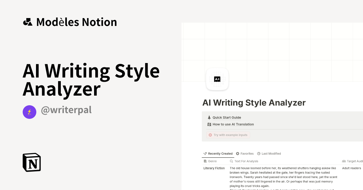 Modèle AI Writing Style Analyzer | Marketplace Notion