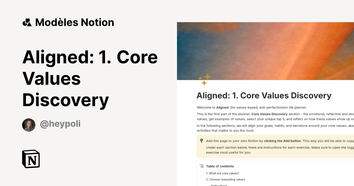 Aligned: 1. Core Values Discovery | Modèle créé par Heypoli.io ...