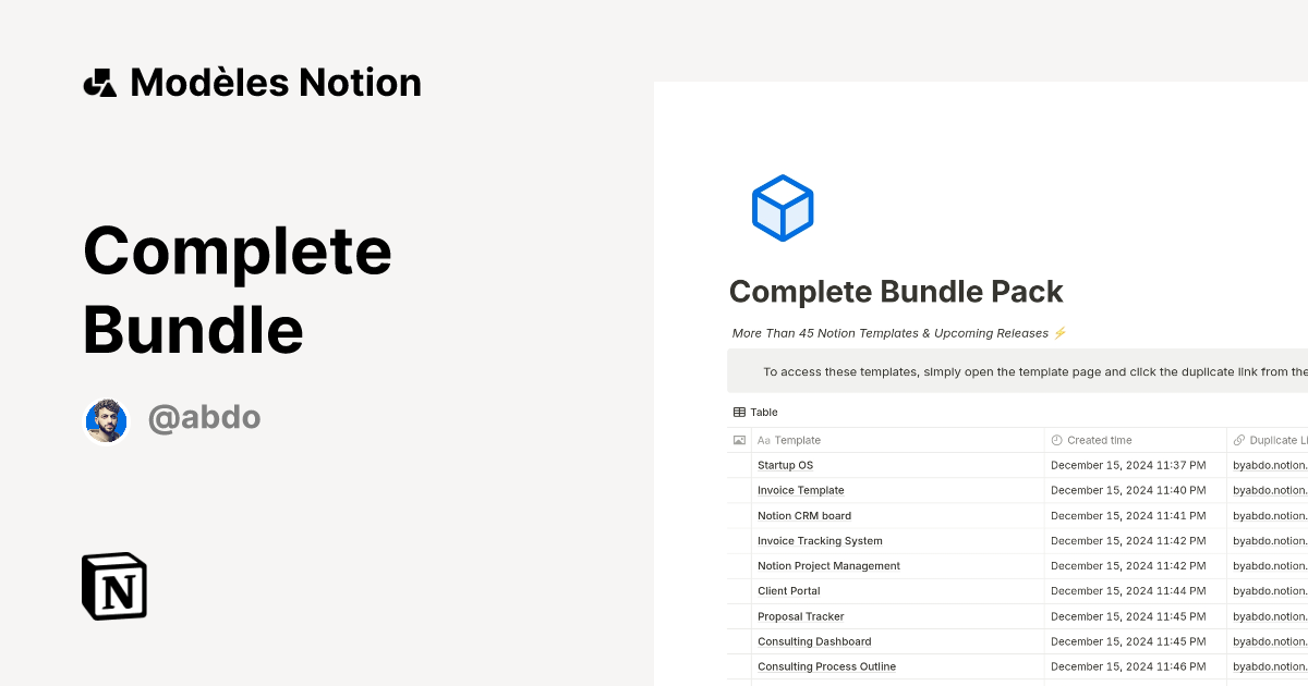 Complete Bundle | Modèle créé par Abdo Karmalla | Marketplace Notion