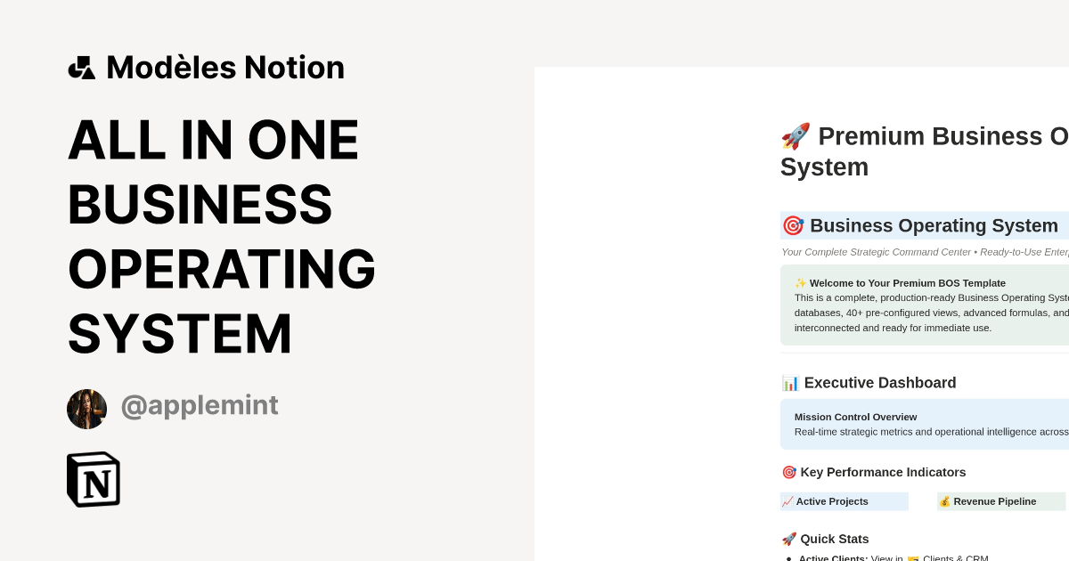 Modèle ALL IN ONE BUSINESS OPERATING SYSTEM | Marketplace Notion