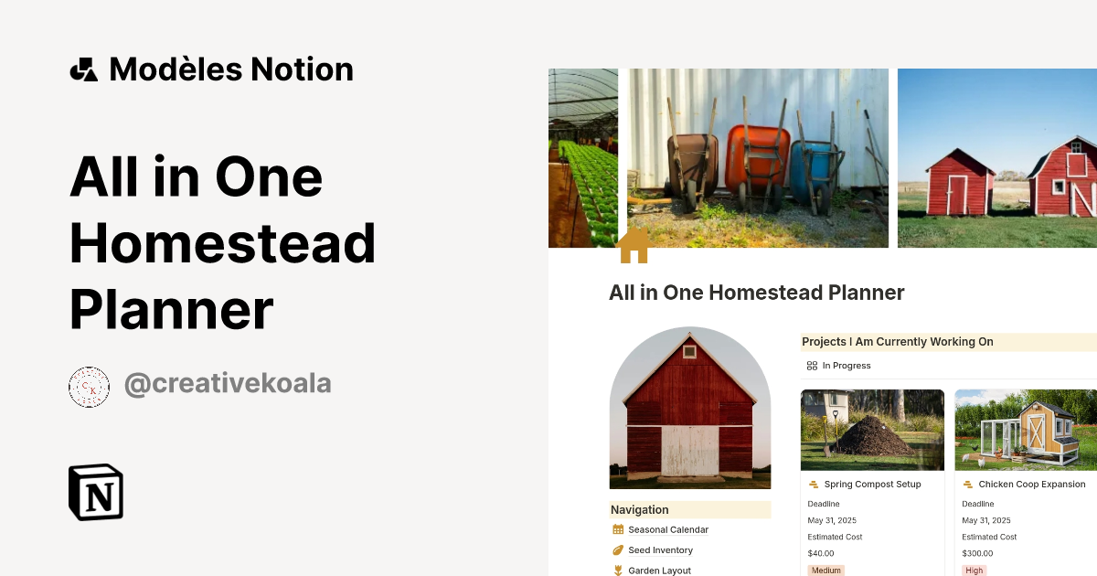 Modèle All in One Homestead Planner | Marketplace Notion